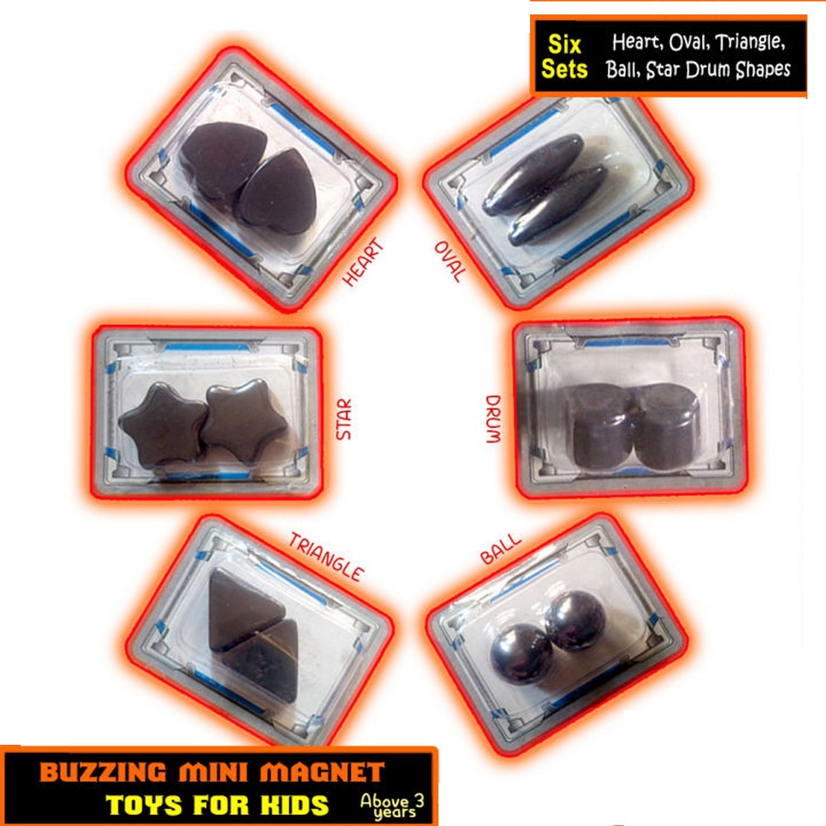 Pack of 12 Pcs (6-Sets)- Buzzing Magnet Toys for Kids -Random Shapes ...