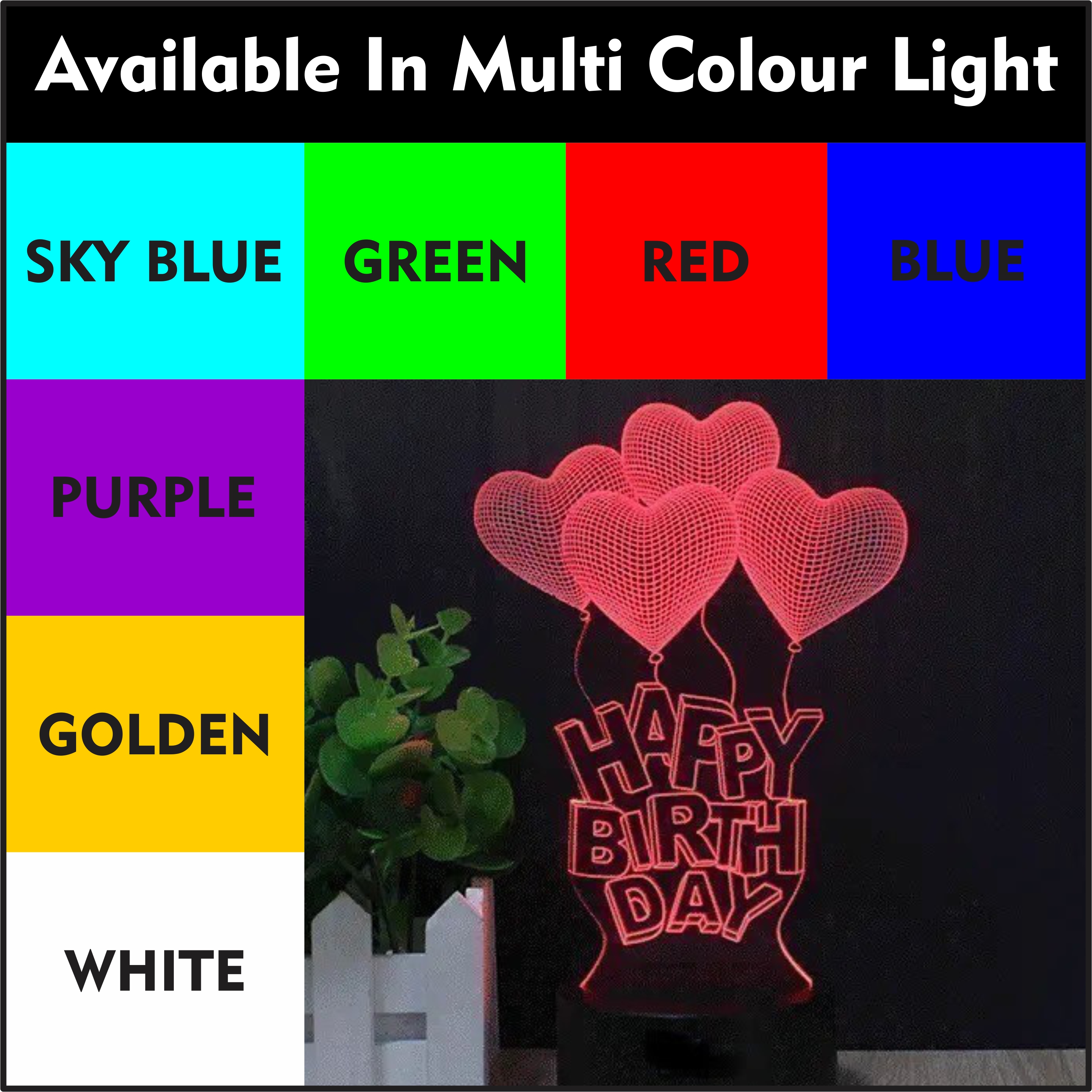 Happy Birthday 3d Illushion Lamp, 3D Lamp Night , Birthday Lamp | Daraz.pk
