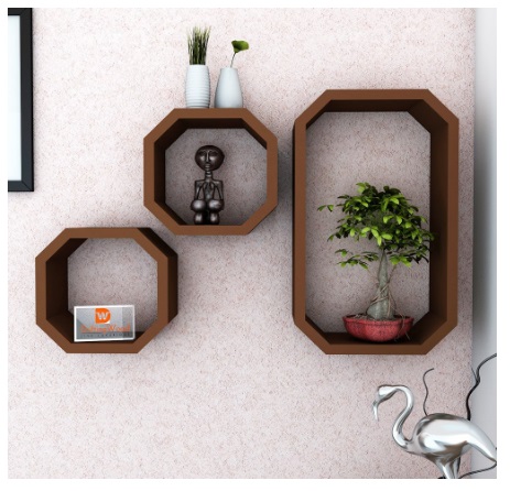 Wall Mounted Octagonal Floating Wall Hanging Shelves Farmhouse Shelves ...