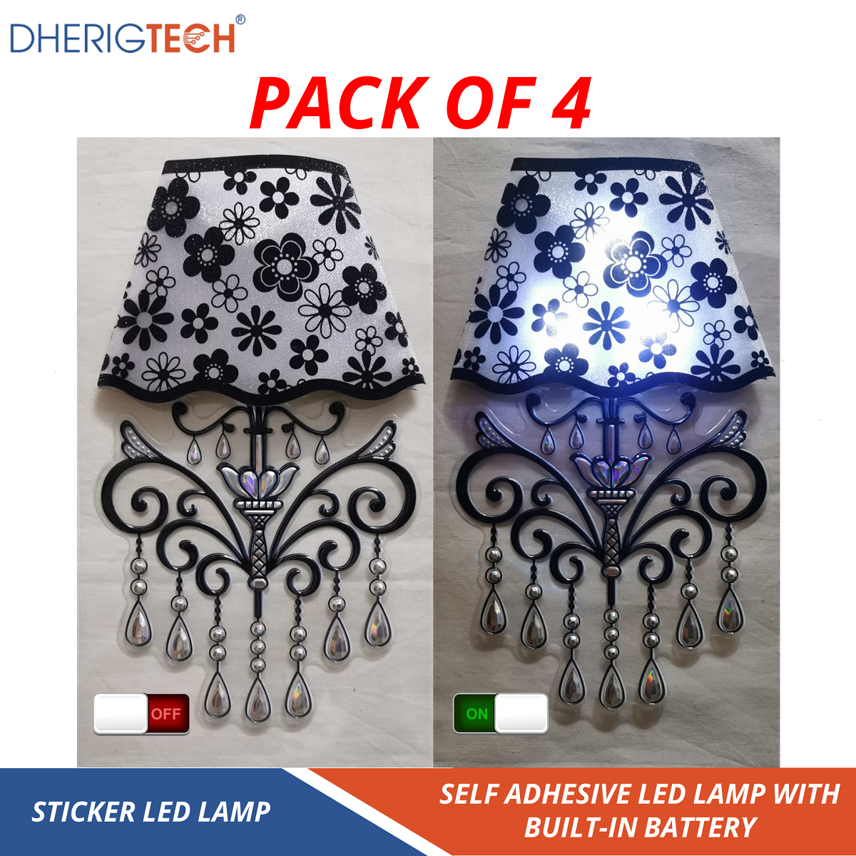 LED Lights Sticker 3D Embellishment Art Sticker Lamp Shape Attractive ...
