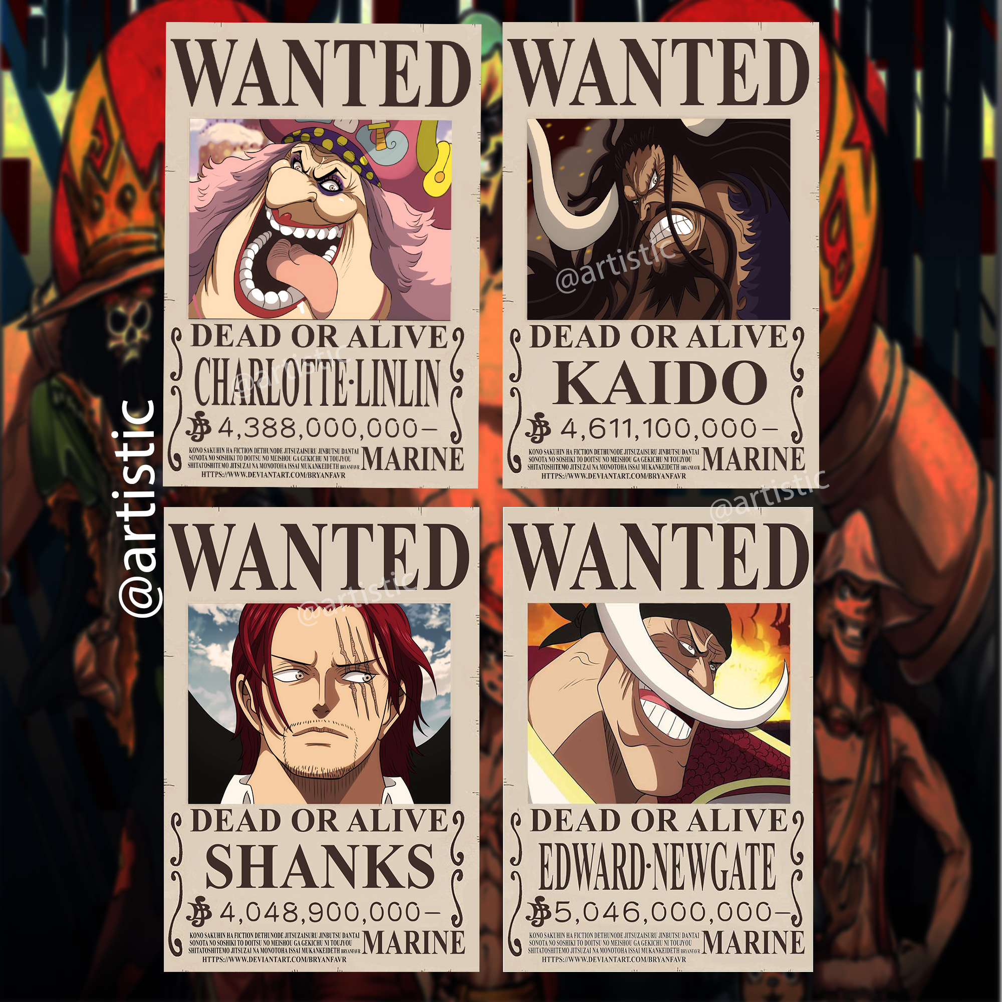 One Piece 4 Emperors, Yonko Bounty Wanted Poster Set (Sticker) Old Era & New Era Both Availble ...