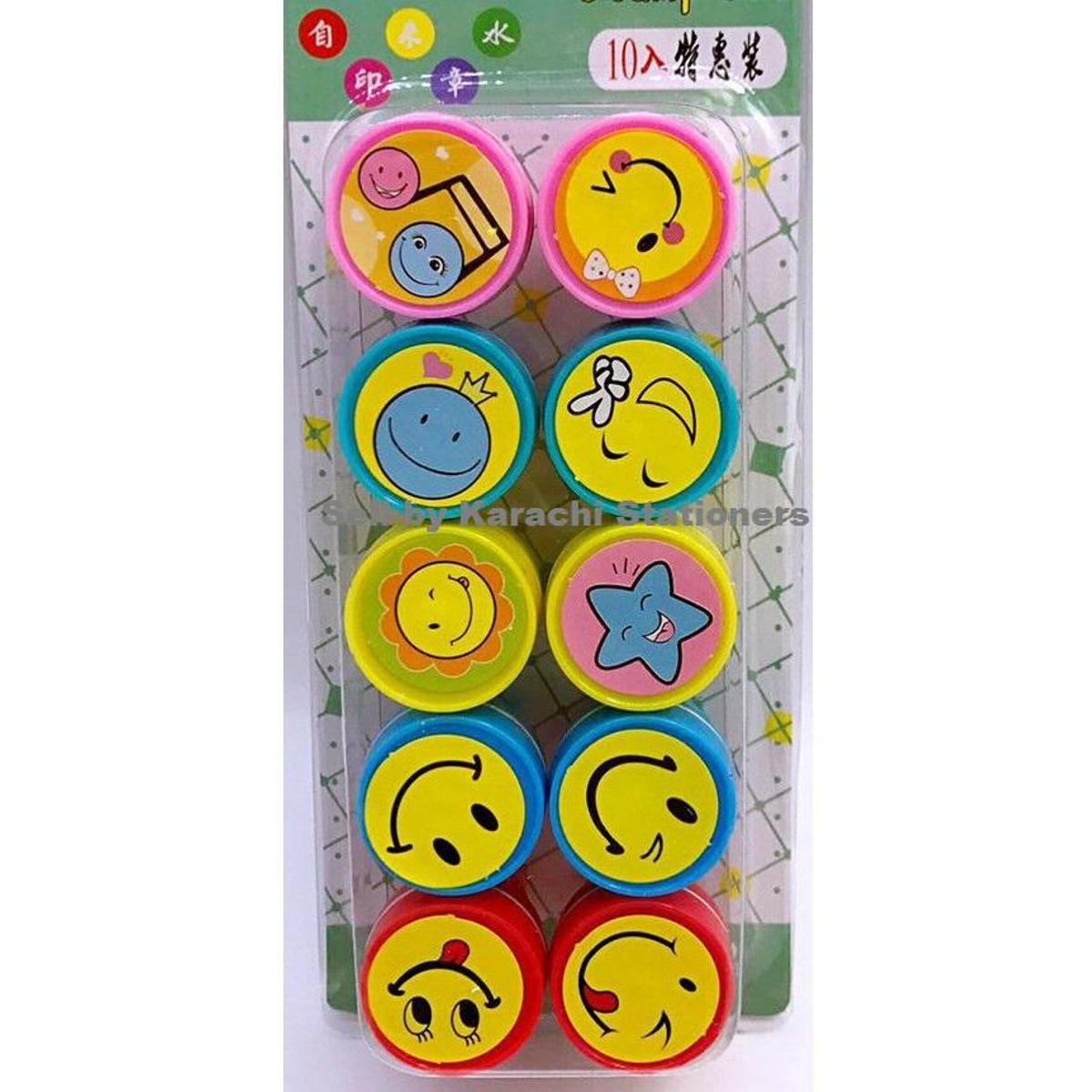 Set of 10pcs Cartoon Smiling Face Stamp Self-Ink Appreciation Stamps 10 ...