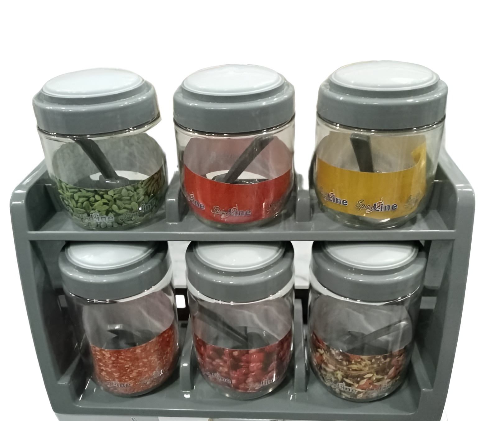Elegant Design 2 Tier Spices Rack, 6 Transparent Spice Jars with Spoons ...