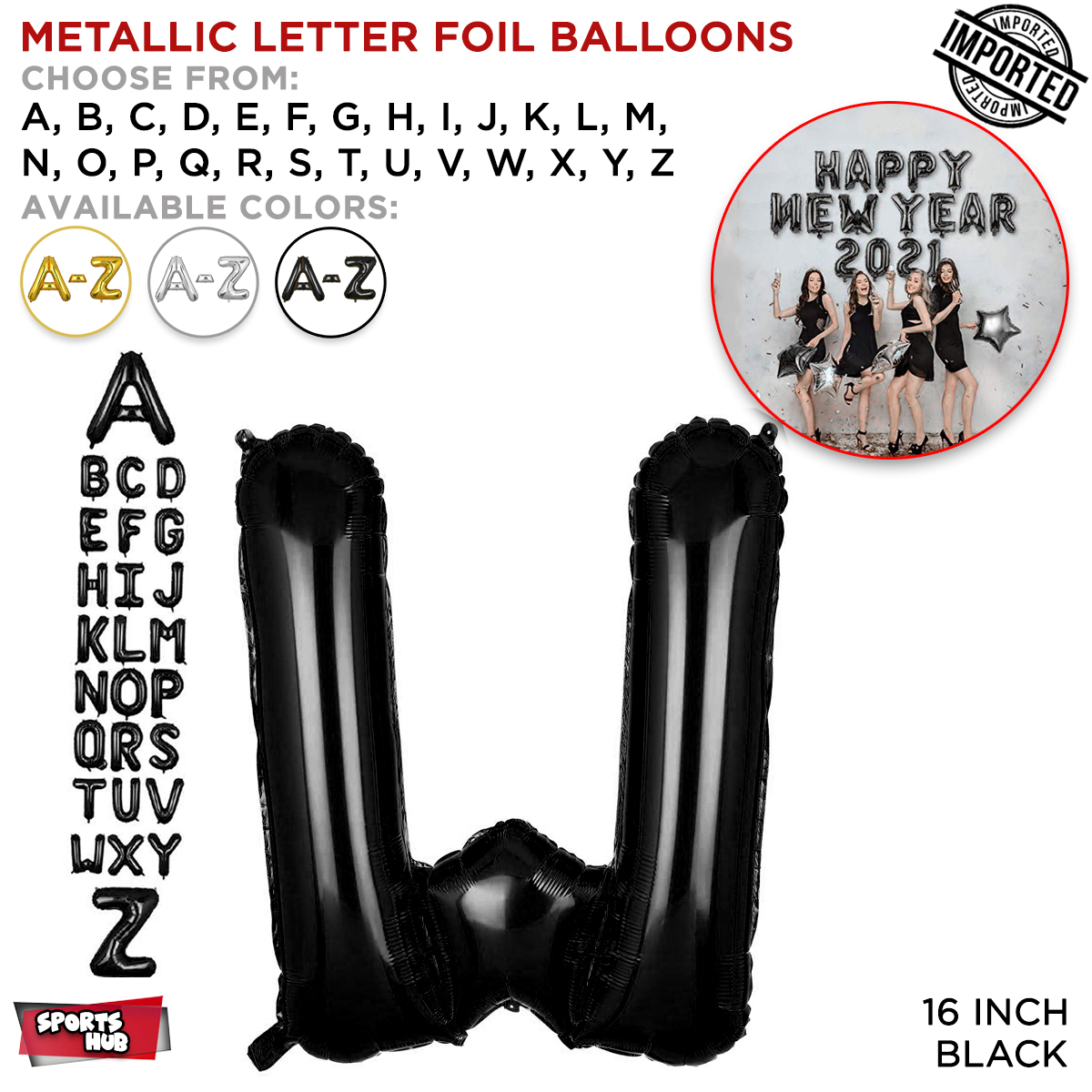 Metallic Foil Balloon 16" Inch Customize Gold, Silver, Black Alphabet ...