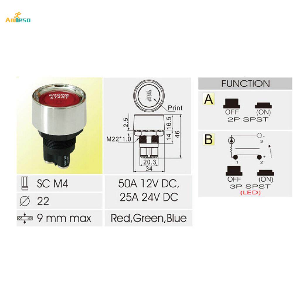 12V Car Engine Push to Start Ignition Switch Button Kit Universal ...