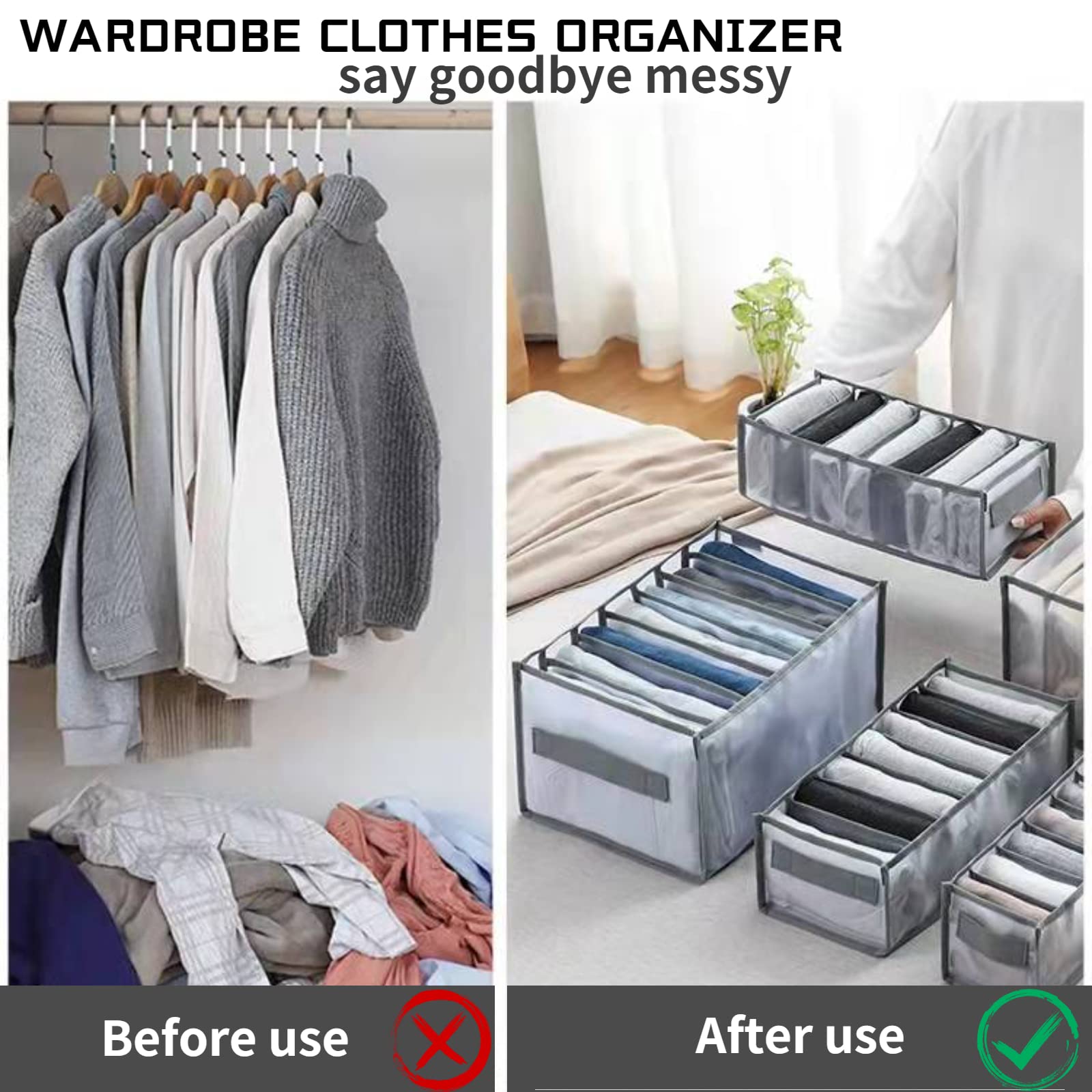 Wardrobe Clothes Organizer, 7 Grids Visible Foldable Closet Organizers ...
