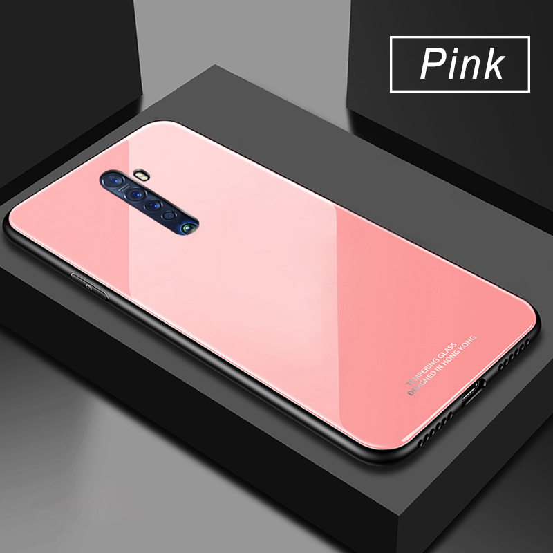 Biruiqu For OPPO Reno 2 Shockproof Tempered Glass Back Soft Silicone ...