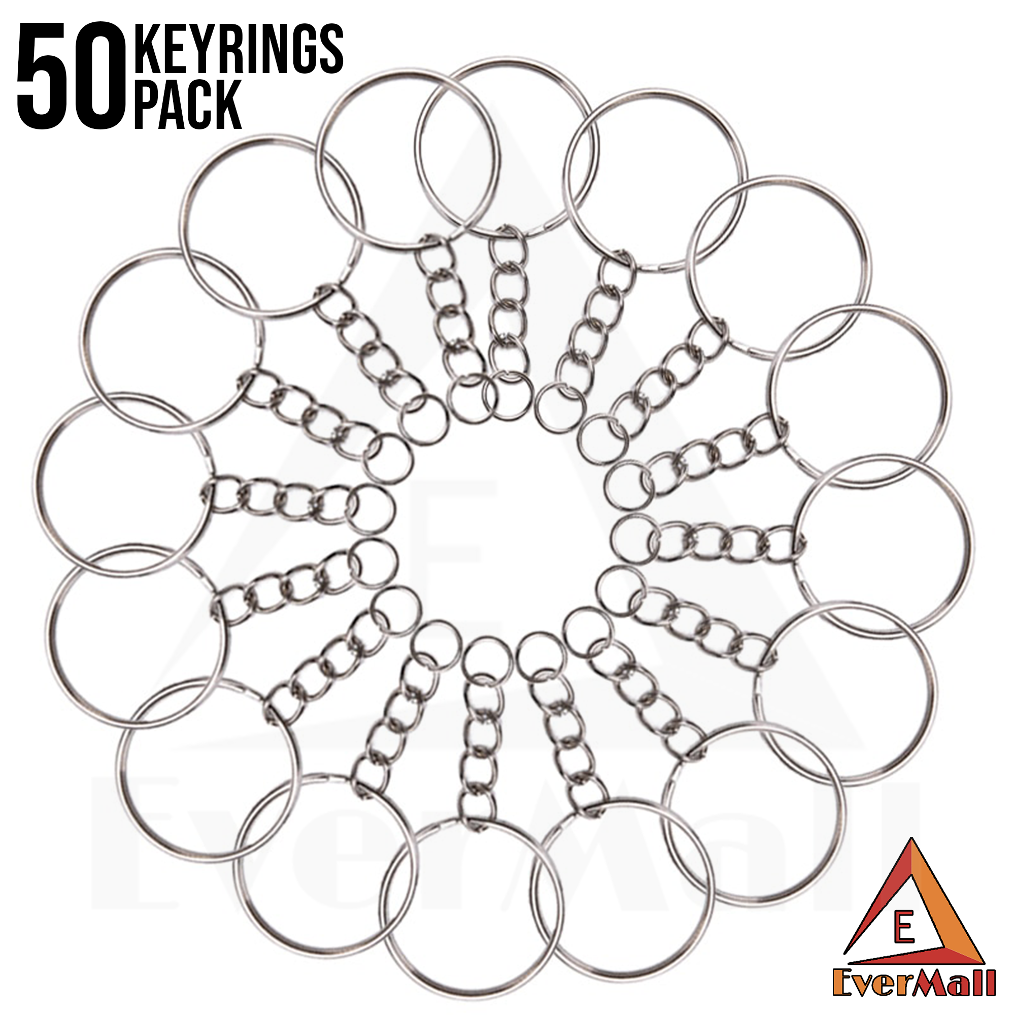 50 Key Rings with Chain and Open Jump Rings for Crafts - Bulk Metal Key ...