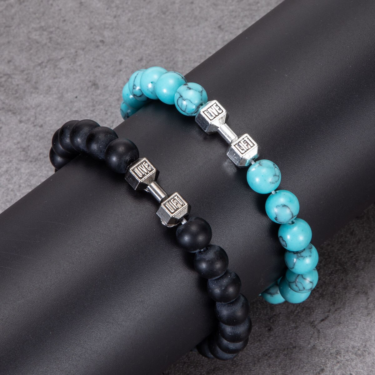 Emotion HENG Black White Couple Bracelet Set White Black Matte Dumbbell ...