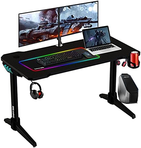 48 Inches Gaming Table With High Gloss Top LED Lights PC Gaming Desk ...