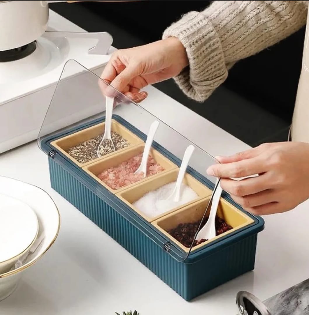 AT - 4 Partition Spoon With Tray Spice Multipurpose Box | Daraz.pk
