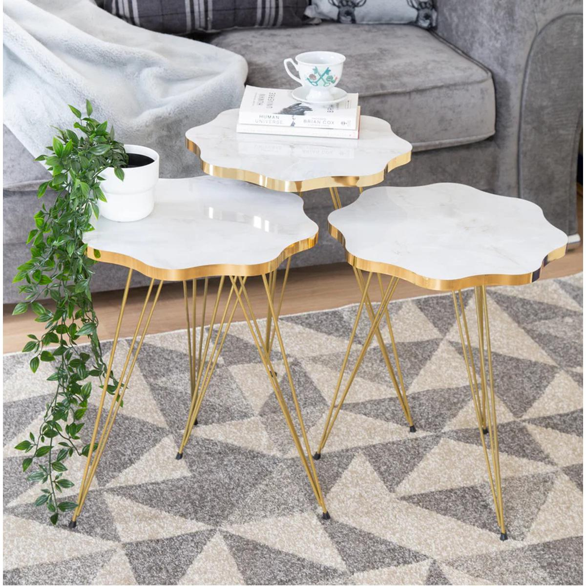 Mdf Wood Daisy Nesting Table With Metal Stand Set of 3 Round table ...