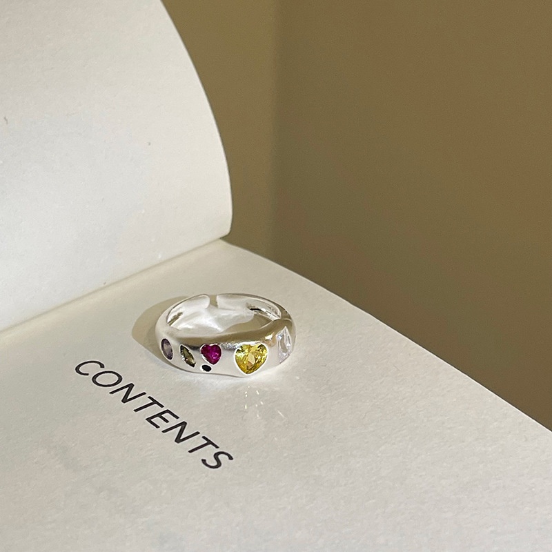 Individuality Colorful Zircon Heart Open Rings for Women Girl Party ...