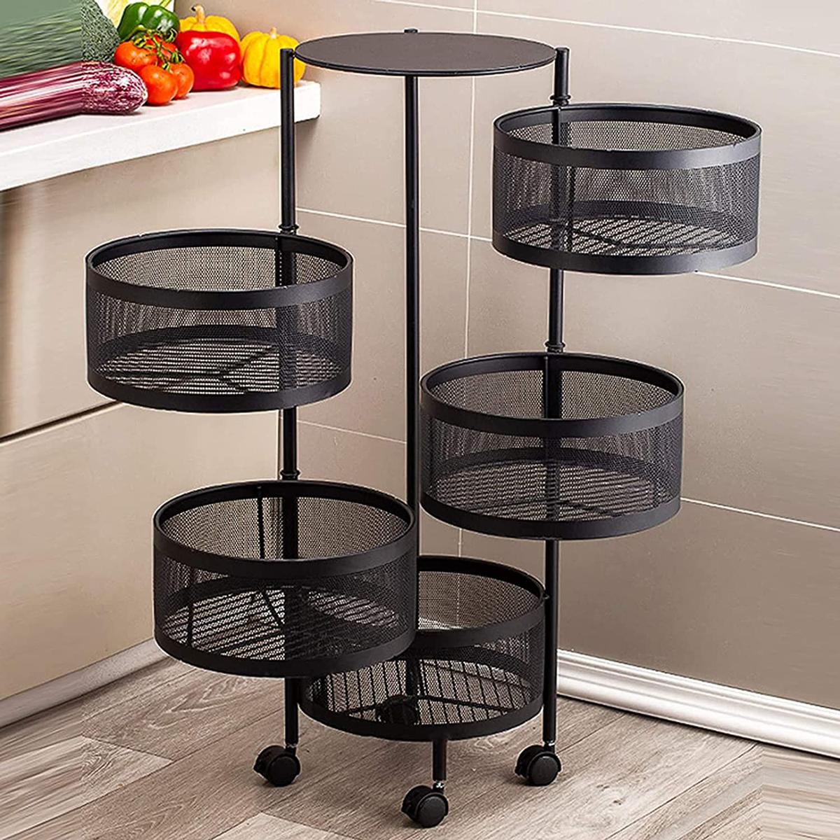 Kitchen Vegetable Rack Round Movable Multi-layer Rotating Vegetable Basket Storage Rack ...