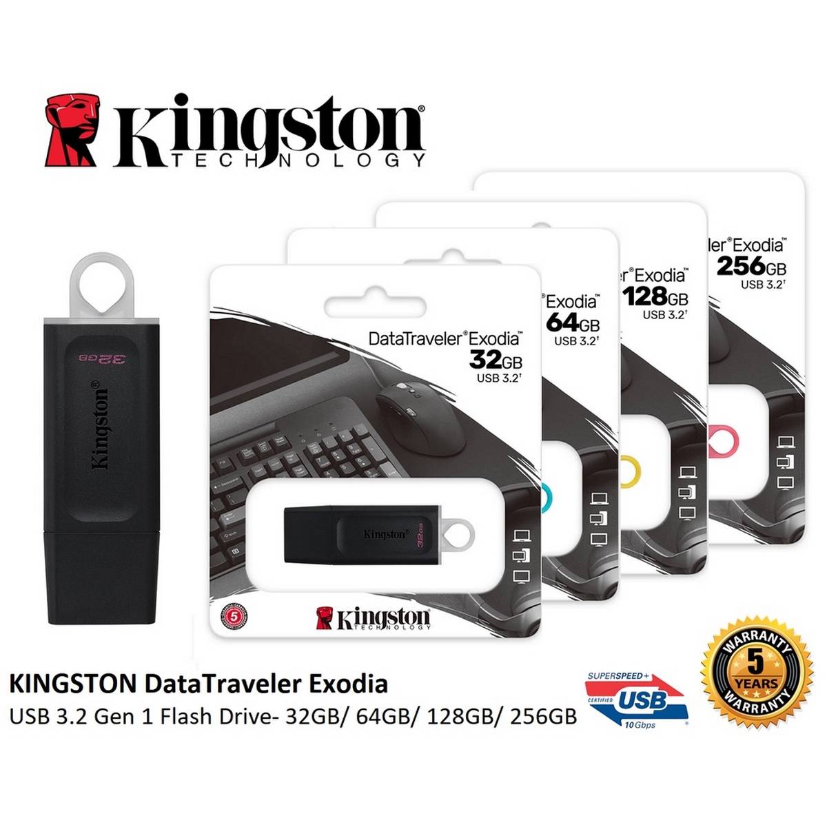 Kingston Exodia USB Data Traveler 32GB,64GB,128GB USB 3.2 Gen 1 Data ...
