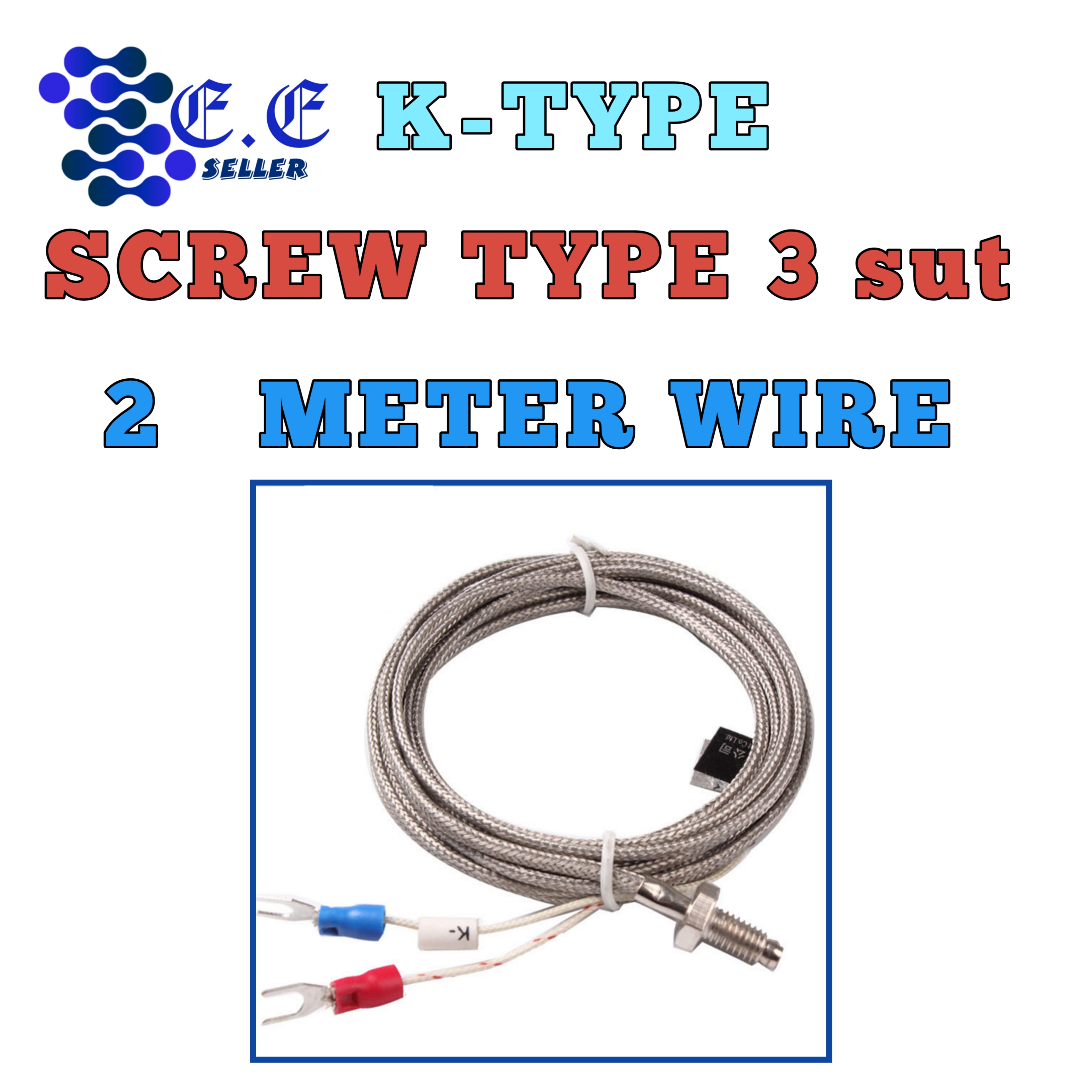 K TYPE/STUD TYPE THERMOCOUPLE TEMPERATURE SENSOR WITH 2METER WIRE CABLE ...