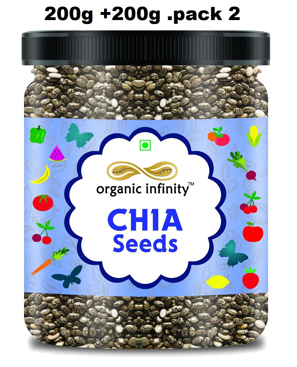 Organic Infinity Chia Seeds Raw Black Chia Seeds - 200 GM X 2 = 400g By ...