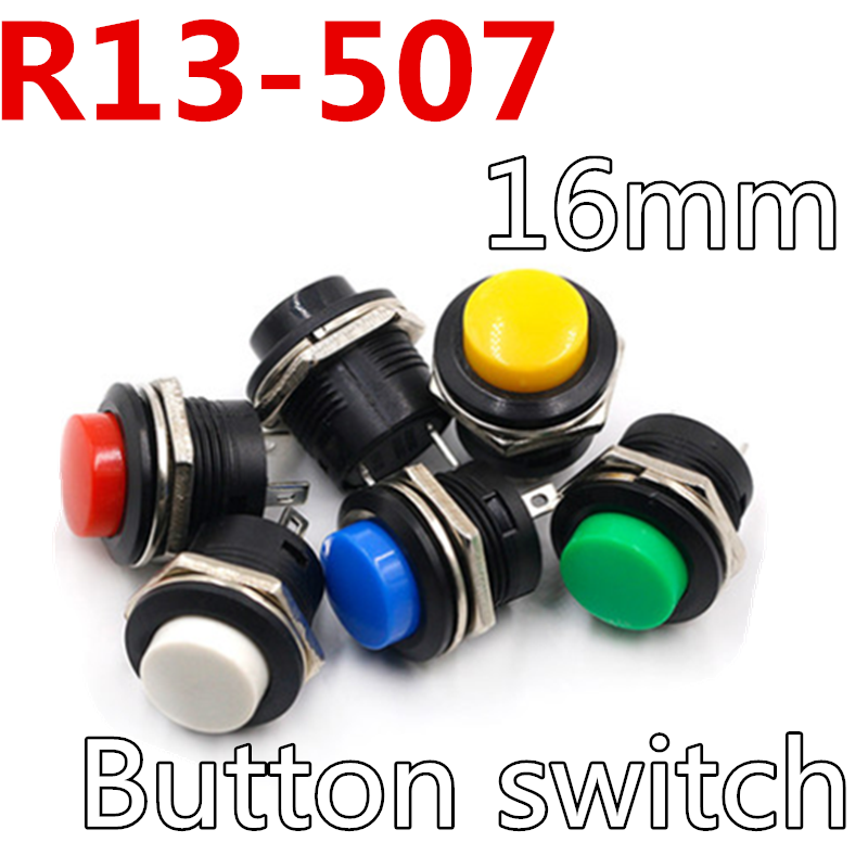 5pcs/lot R13-507 Momentary SPST NO Red Black White Yellow Green Blue Round Cap Push Button ...