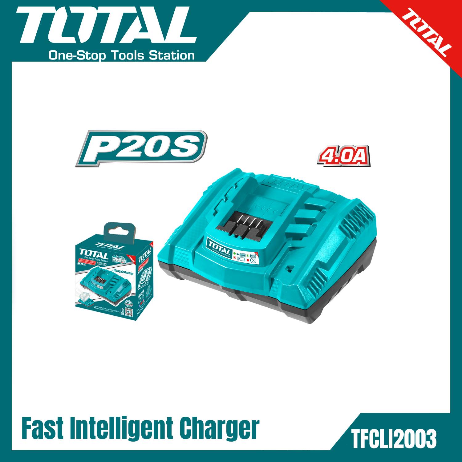 TOTAL 21V 4A Fast Intelligent Charger TFCLI2003 for All Ingco 20V ...
