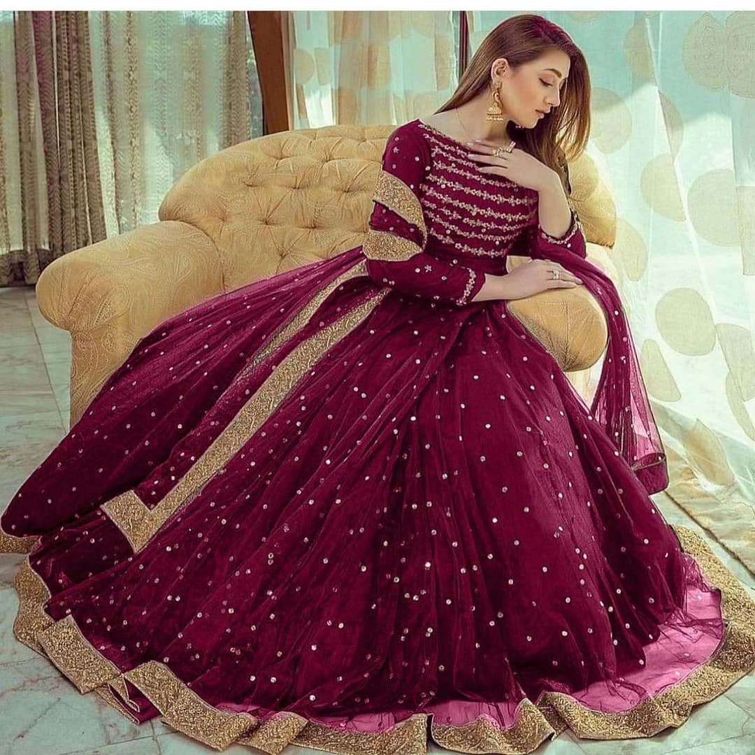 Designer Chiffon Stitched Maxi Dress for Women – Elegant Long Gown ...