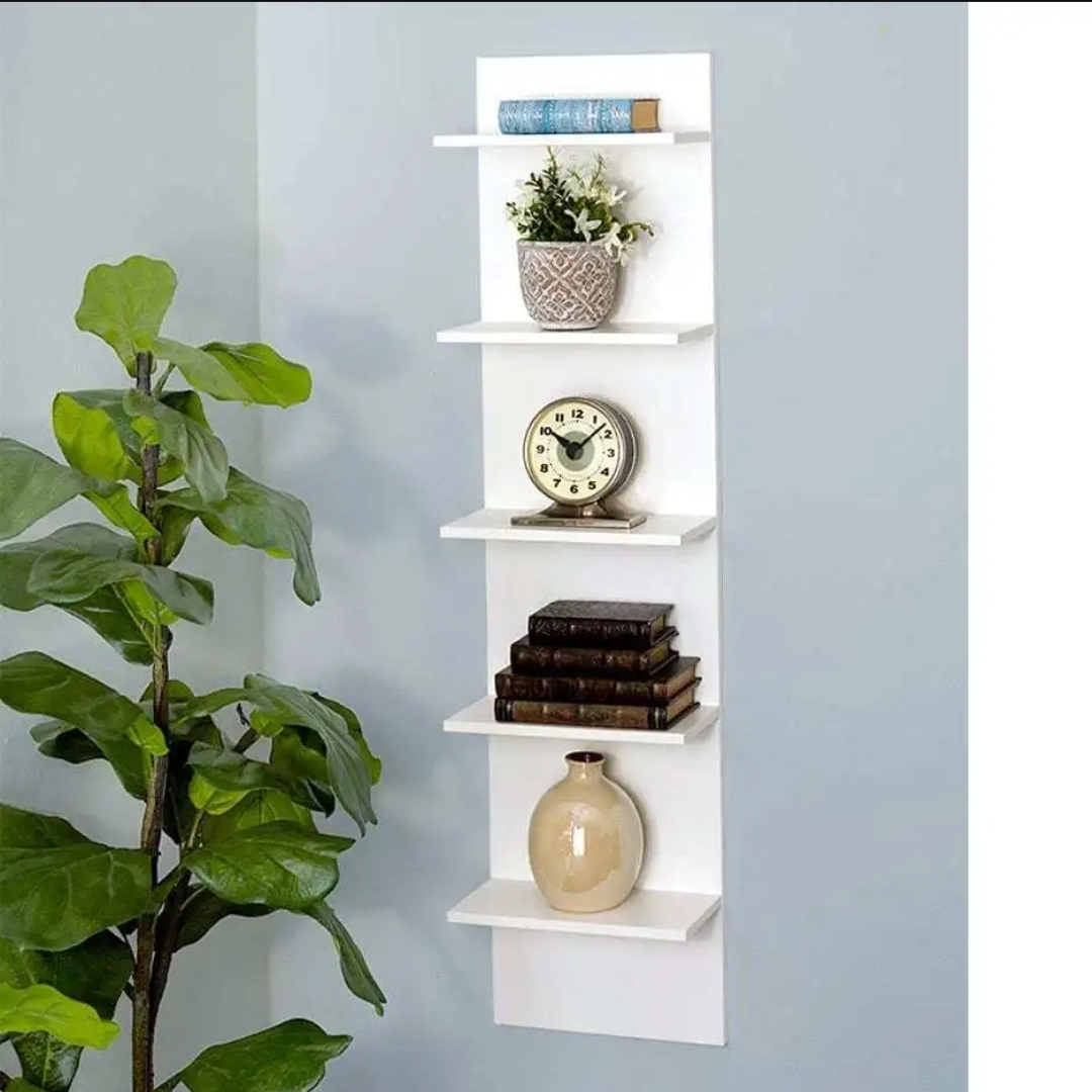 DIY 5 Tier Wall Mounted Wooden Shelves | white Wall Book Rack | 100% ...