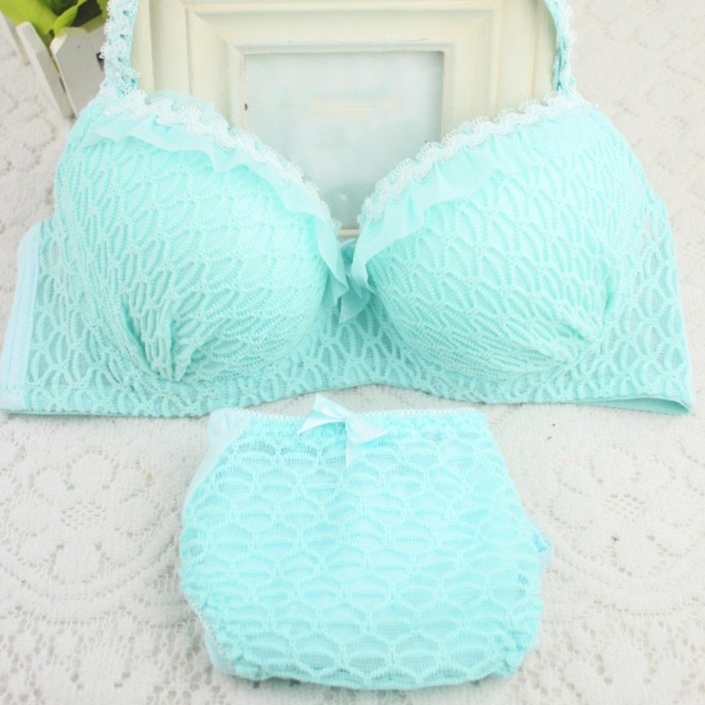 Seamless Lace Bras Set Adjustable Strap Ruffle Push-Up 3/4 Cup Lace ...