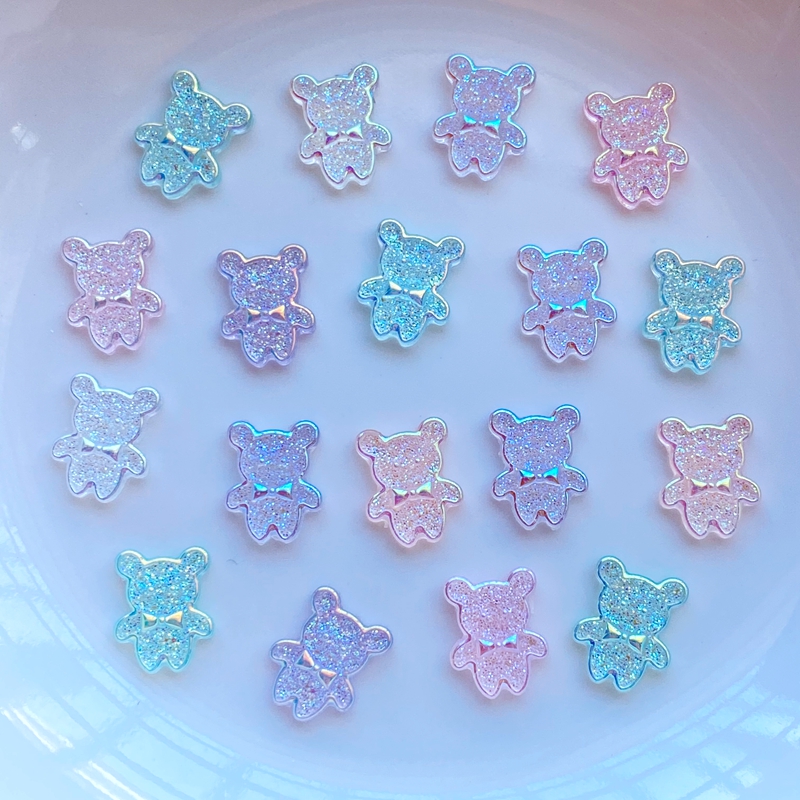 100Pcs New Cute Mini Shiny Bear Resin Figurine Crafts Flatback Cabochon ...