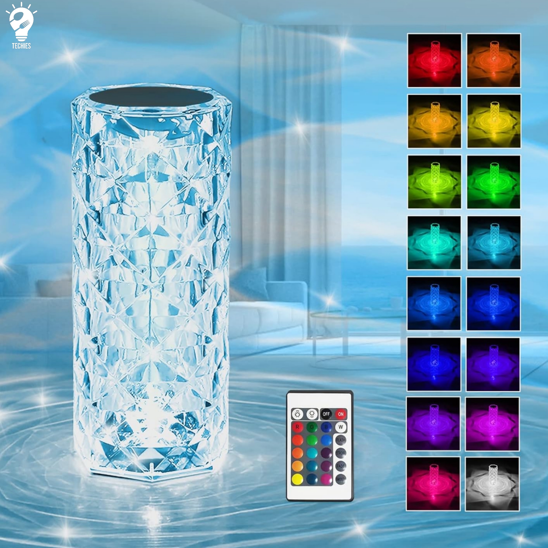 Color Changing Crystal Touch Table Lamp - USB Charging Rose Diamond LED ...