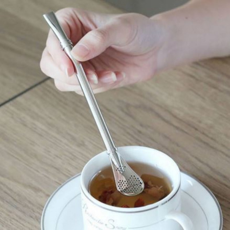 FRAKIN Stainless Steel Straw Drinking Spoon Straws with Filter Spoon ...