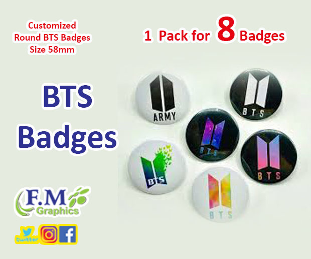 Customized BTS Badges in One Pack of 8 BTS Badges | Daraz.pk