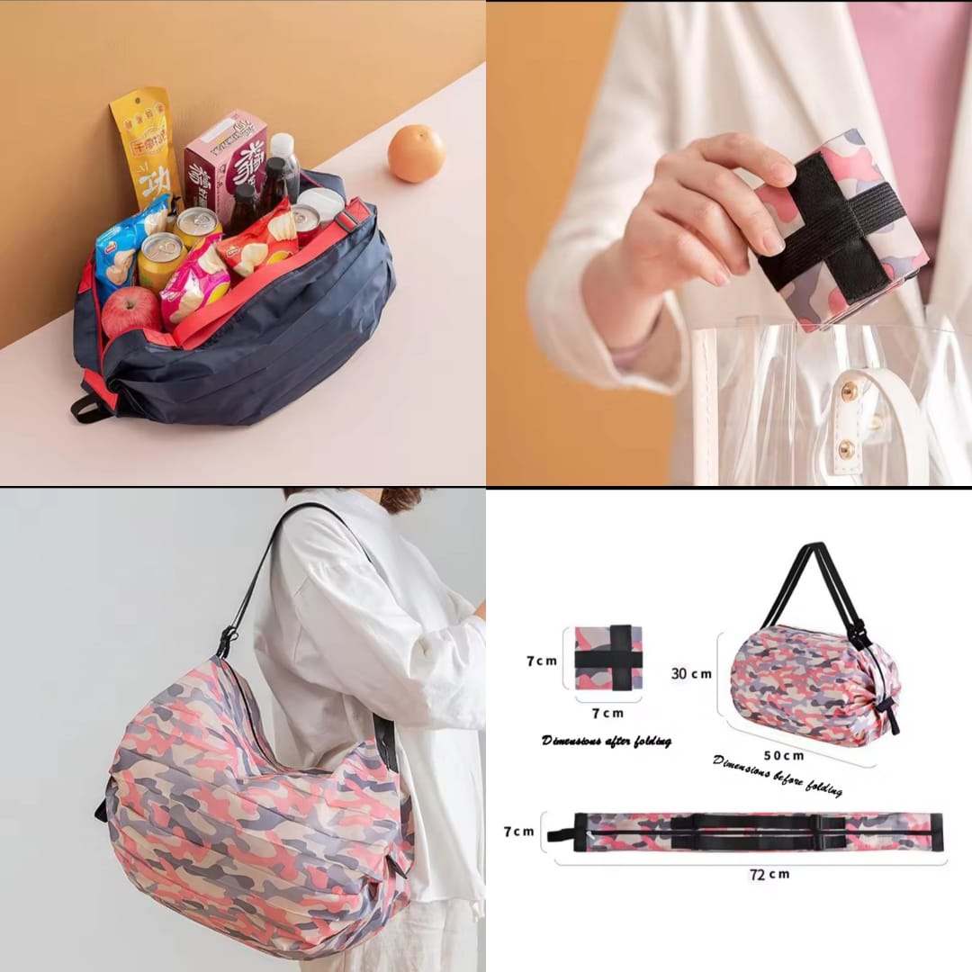 Reusable Folding Supermarket Shopping Bag with Zipper | Nylon ...