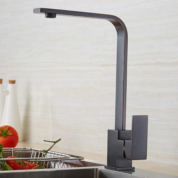 Brushed Square Tap Black Rose Gold Kitchen Sink Tap 360 Degree Rotating ...