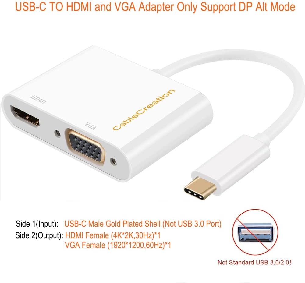 USB C to HDMI VGA Adapter, Type C to VGA to USB C Thunderbolt 3 for ...