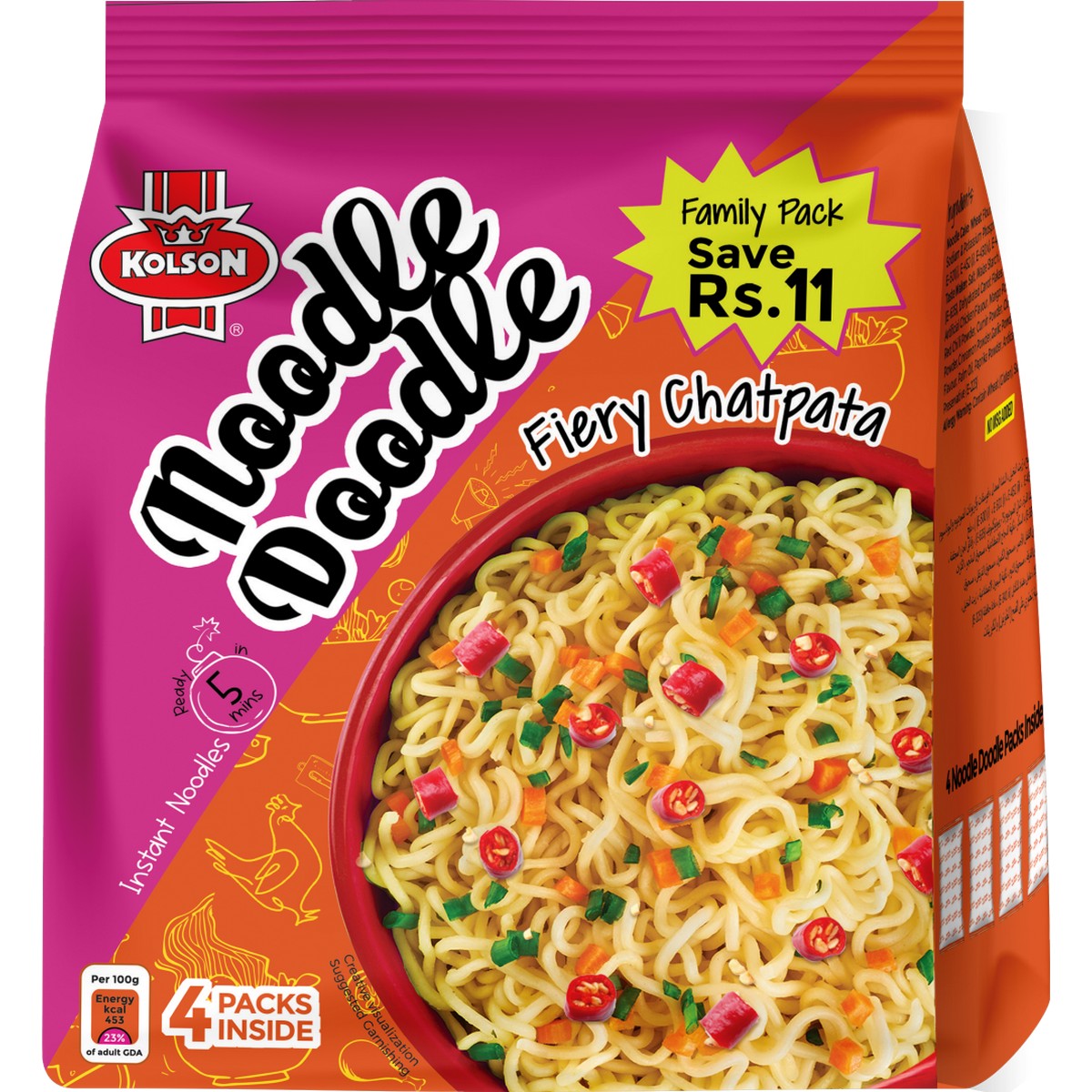 Kolson Instant Noodles, Fiery Chatpata, 4 Packs Inside, 260g | Daraz.pk