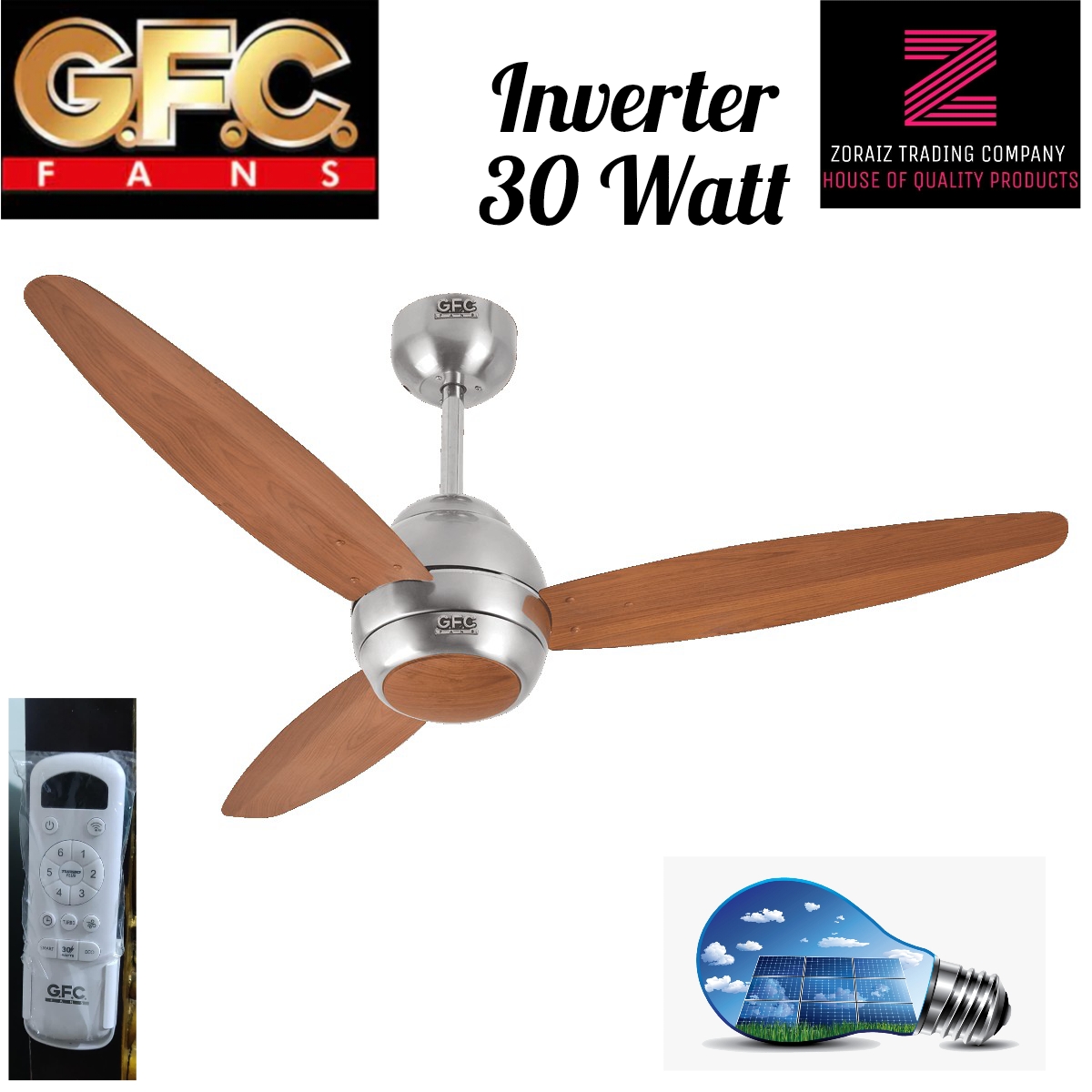 GFC Fans Ceiling 56’’ AC 30 Watts Inverter Ovate Model 56'' Pure Copper ...