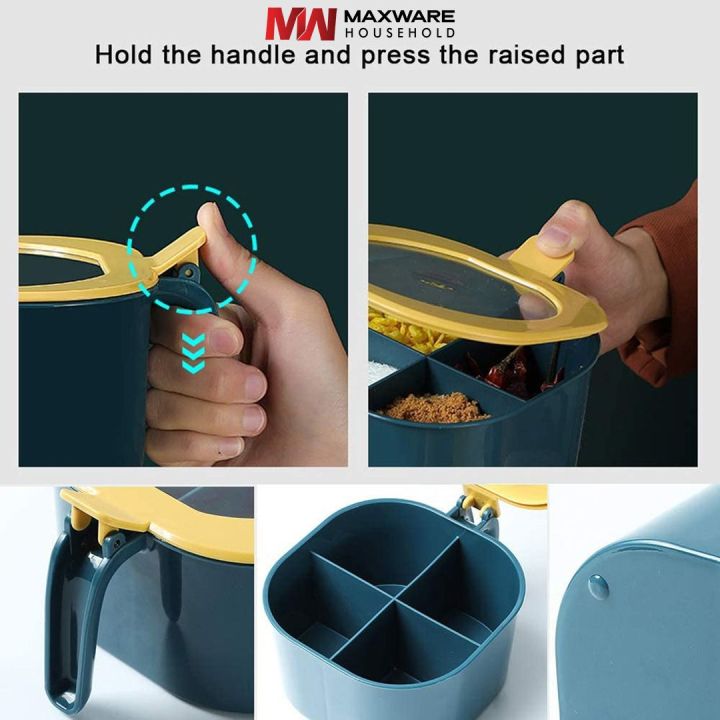 4 In 1 Partition Kitchen Seasoning Box Masala Box Set 4 Grid Portion ...