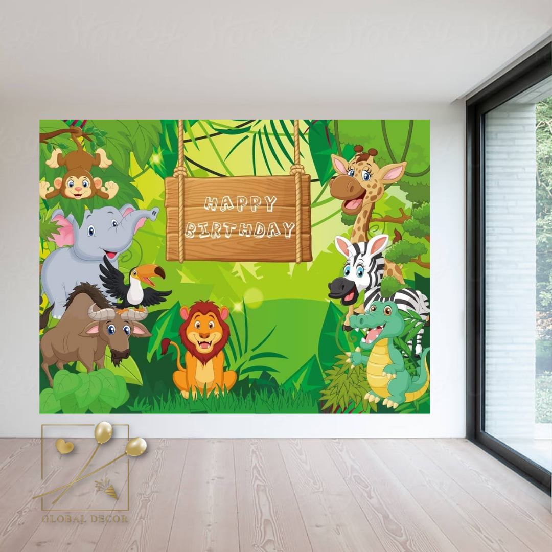 Jungle Safari Animals Theme Birthday HD Flex Backdrop For Party ...