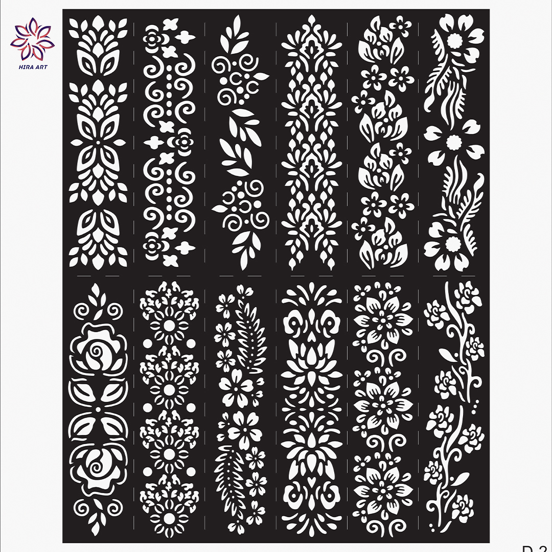Pack of 12 Mehndi Henna Bail Design Stickers Stencils, Hira Art | Daraz.pk