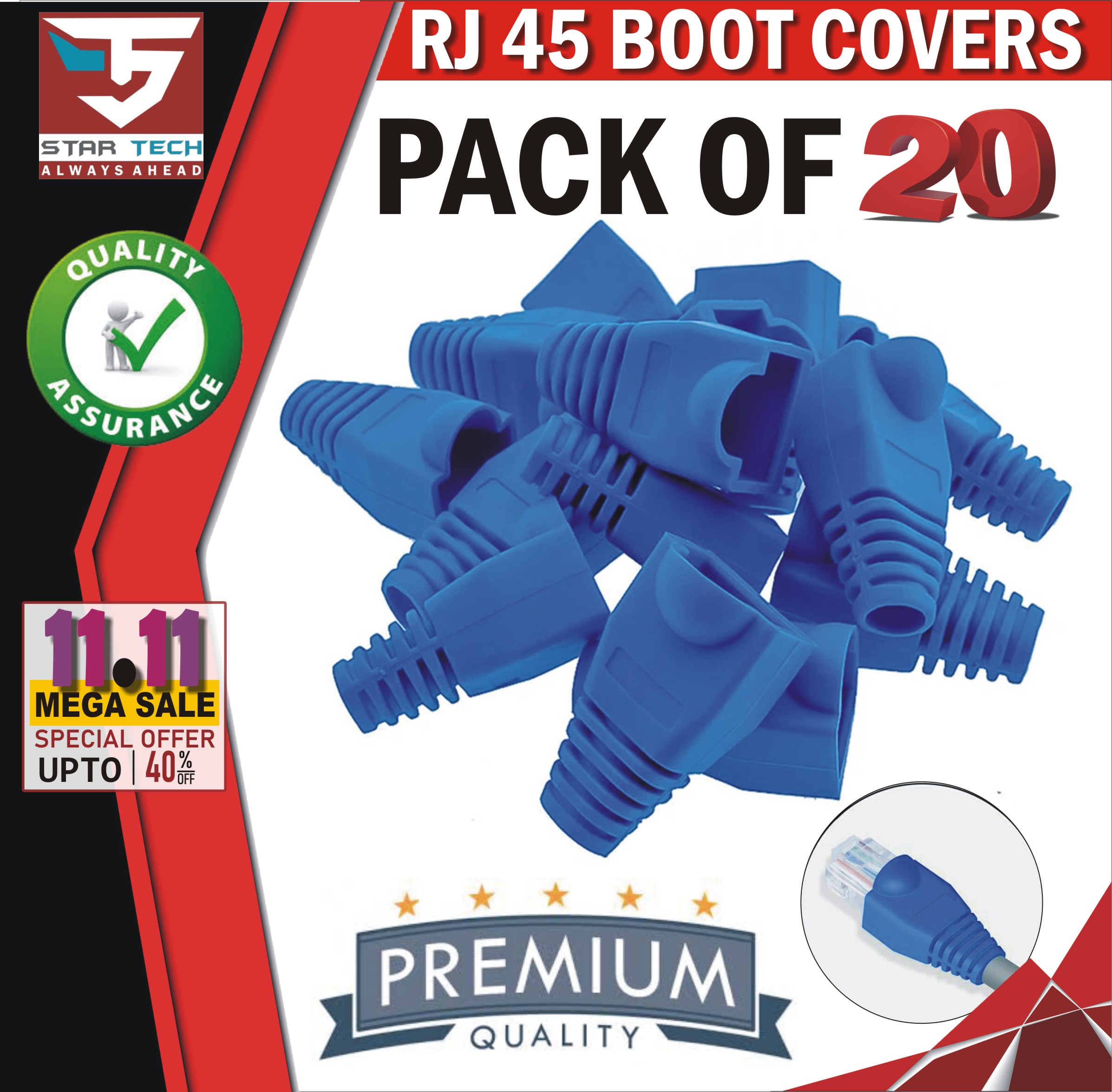 20x RJ45 Connector Boots For Cat5 Cat5e Cat6 Cate7 Strain Relief Rubber ...