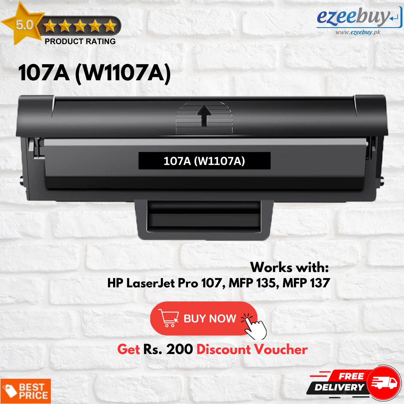 107A Toner Cartridge | HP 107a W1107A Black LaserJet Toner Cartridge ...