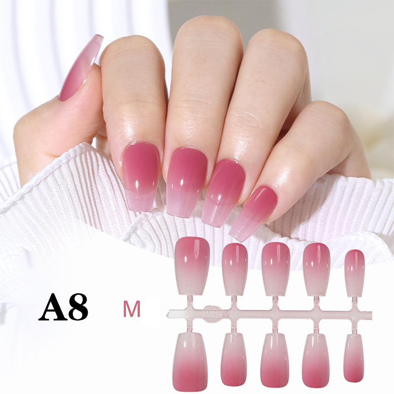 Gradient Short Ballet Nails Set 10Pcs Simple Nude Color False Nails ...