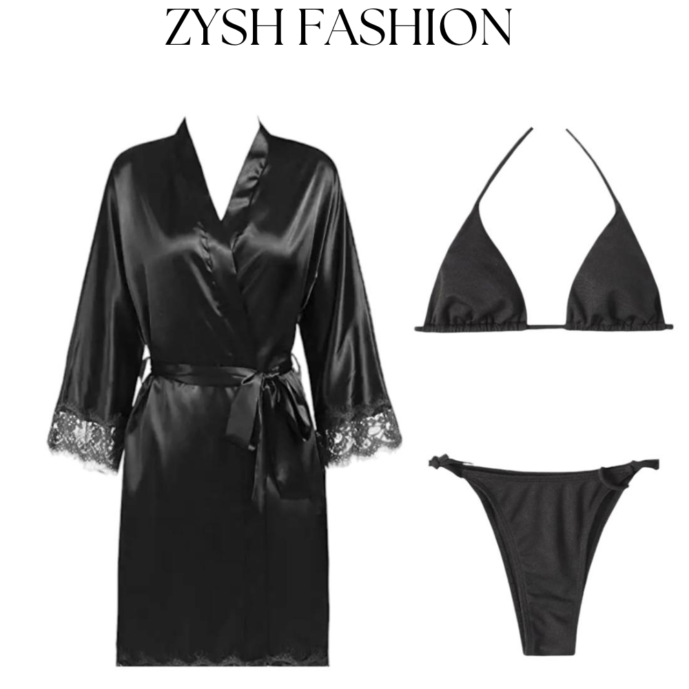ZYSH Fashion Women 3 Piece Sexy Nighty Sleepwear Silk Satin night dress ...