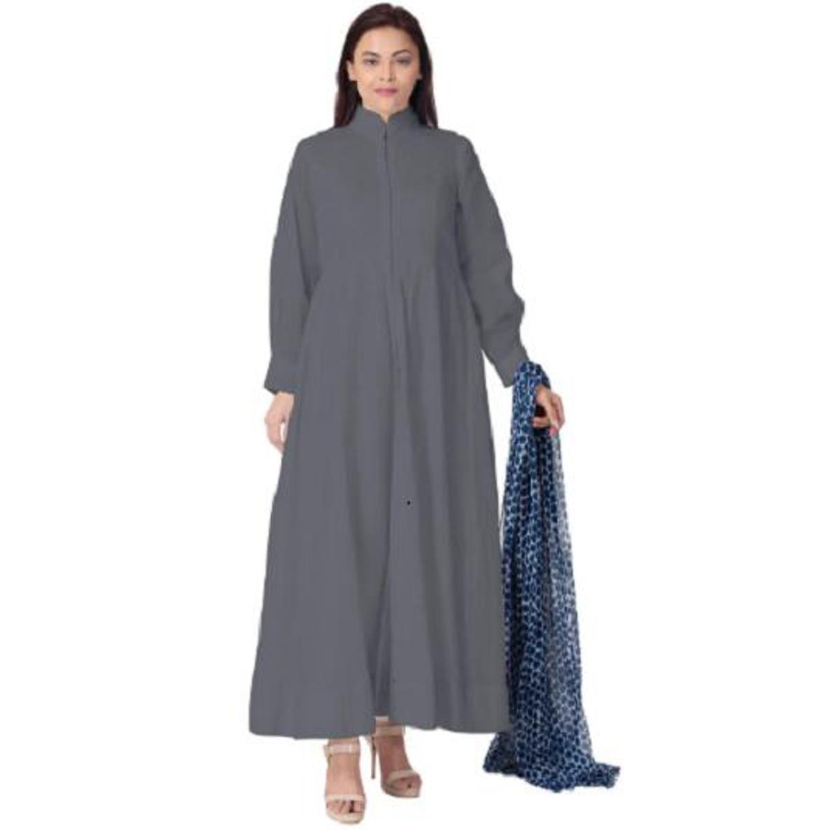 (DC'S 53) Abaya Nida Fabric Blue Gray With Simple Black Staller | Daraz.pk