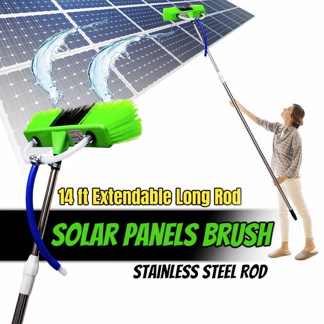 SOLAR PANEL CLEANING BRUSH 20 FEET STAINLESS STEEL EXTENDABLE ROD WATER ...