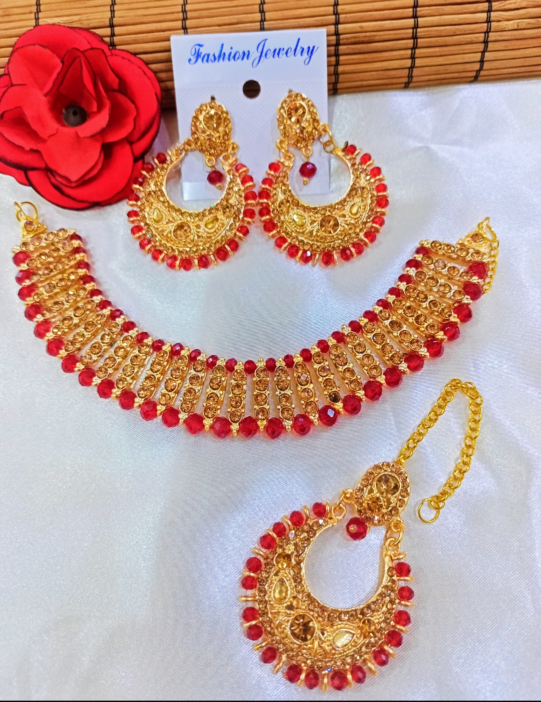 Golden Crystal Girls Jewellery Set New Stylish Choker Set With Tika ...
