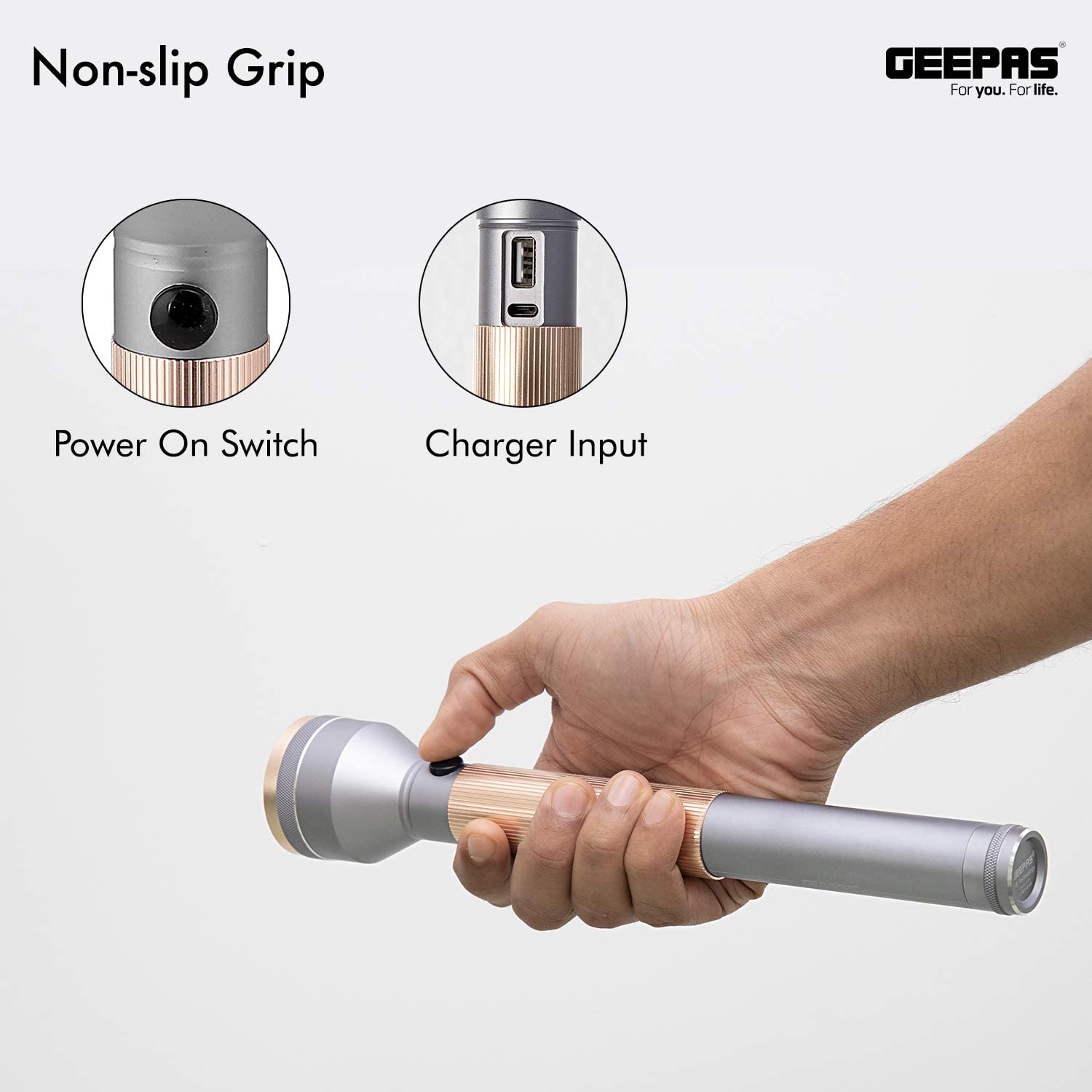 Geepas Rechargeable LED Flashlight with Inbuilt Power Bank for USB ...