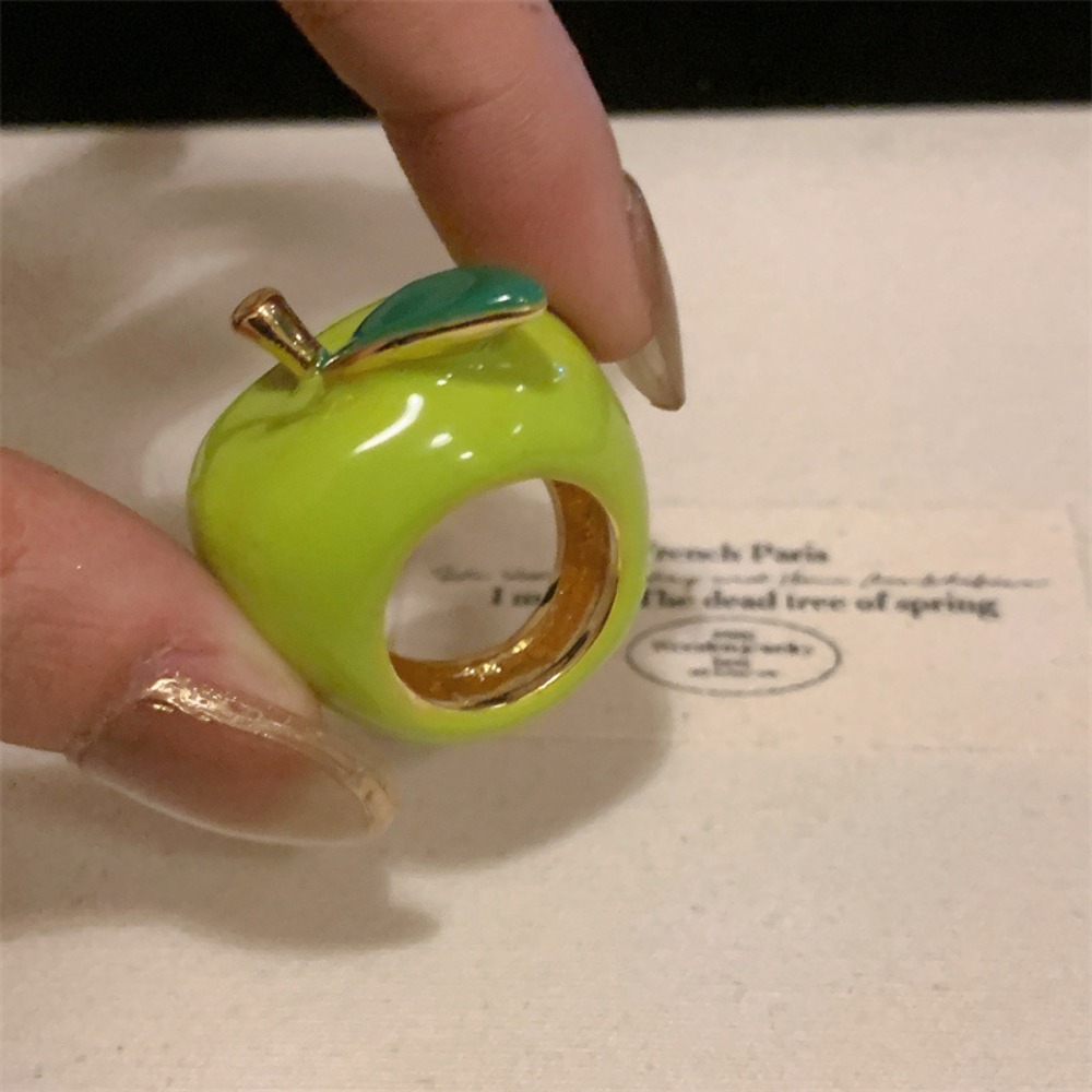 Unique Strawberry Drip Oil Ring Lemon Dripping Oil Painting Ring Cherry ...