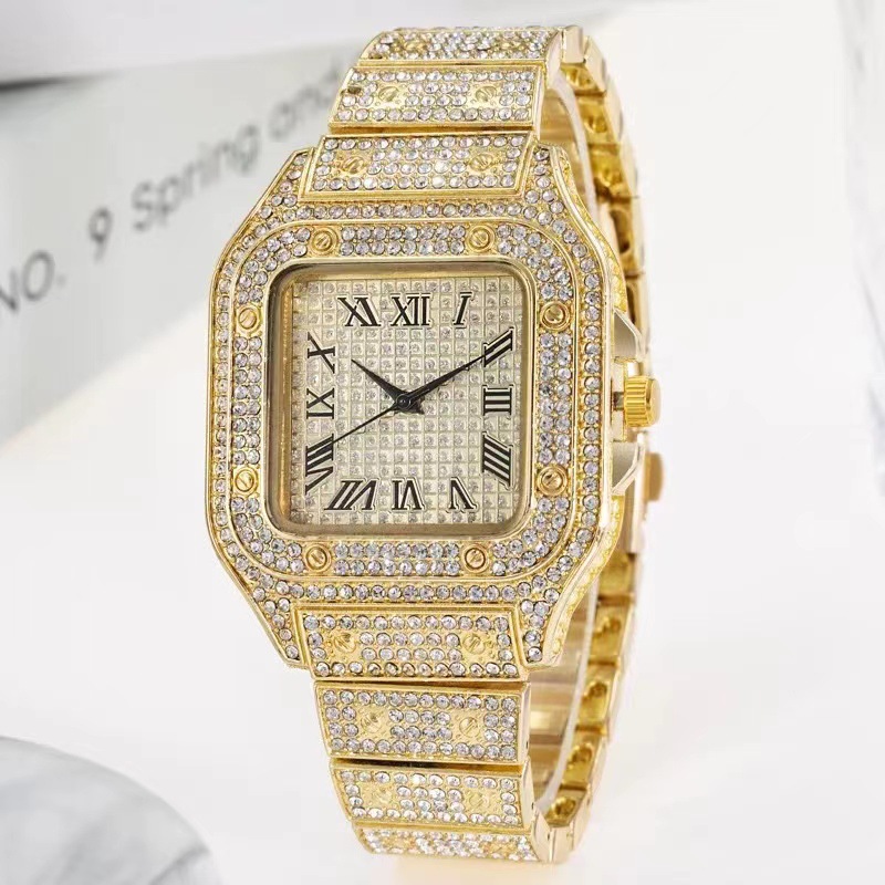 Men's Square Quartz Watch with Celestial Steel Band and Diamond Inlay ...