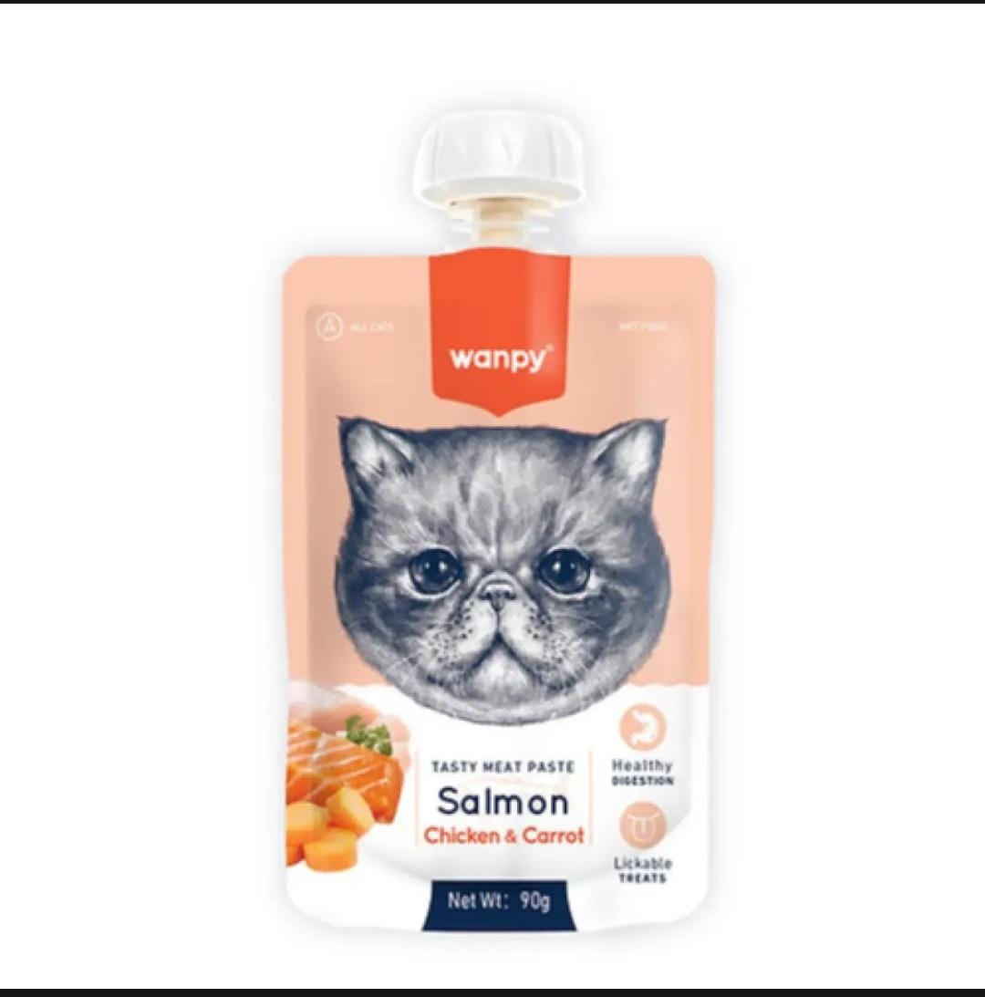 Wanpy Adult Cat Tasty Meat Paste Salmon Chicken & Carrot 90 g Pouch ...