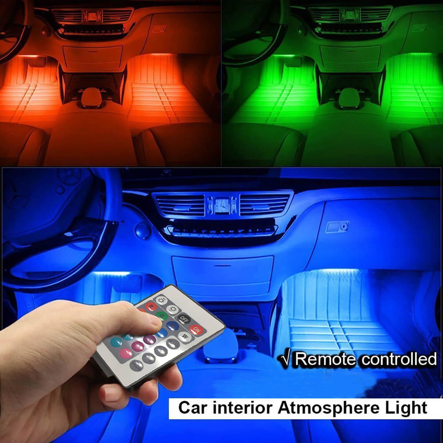 Universal 4Pc Car Interior Atmosphere Adjustable 8 Colour Flexible Led ...